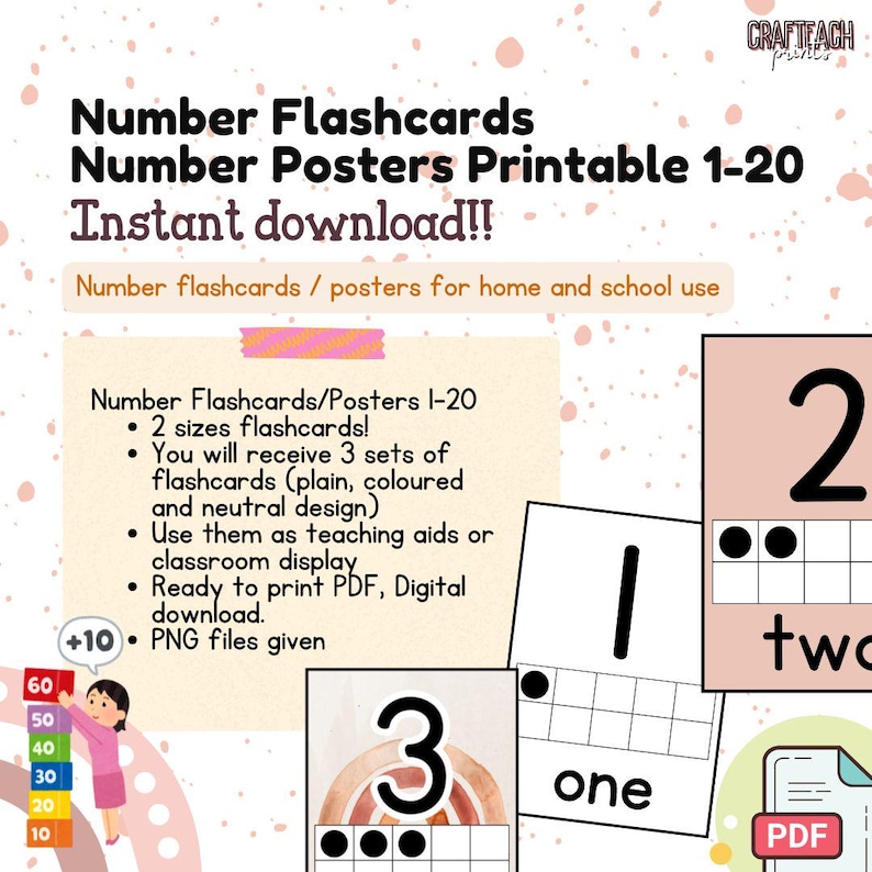 Printable Number Flashcards, Number Posters 1-20, Numbers Flashcards ...