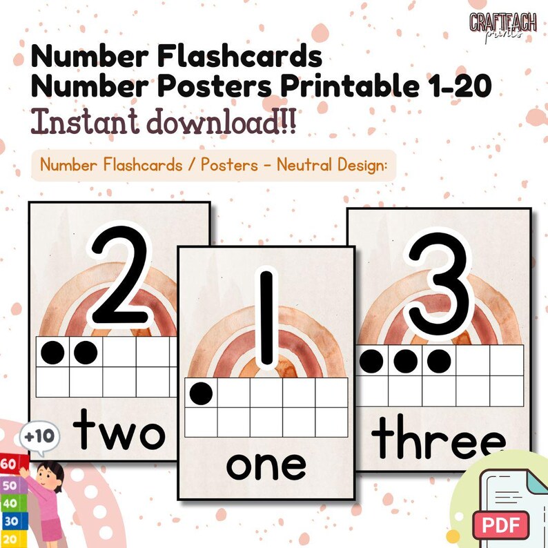 Printable Number Flashcards, Number Posters 1-20, Numbers Flashcards ...