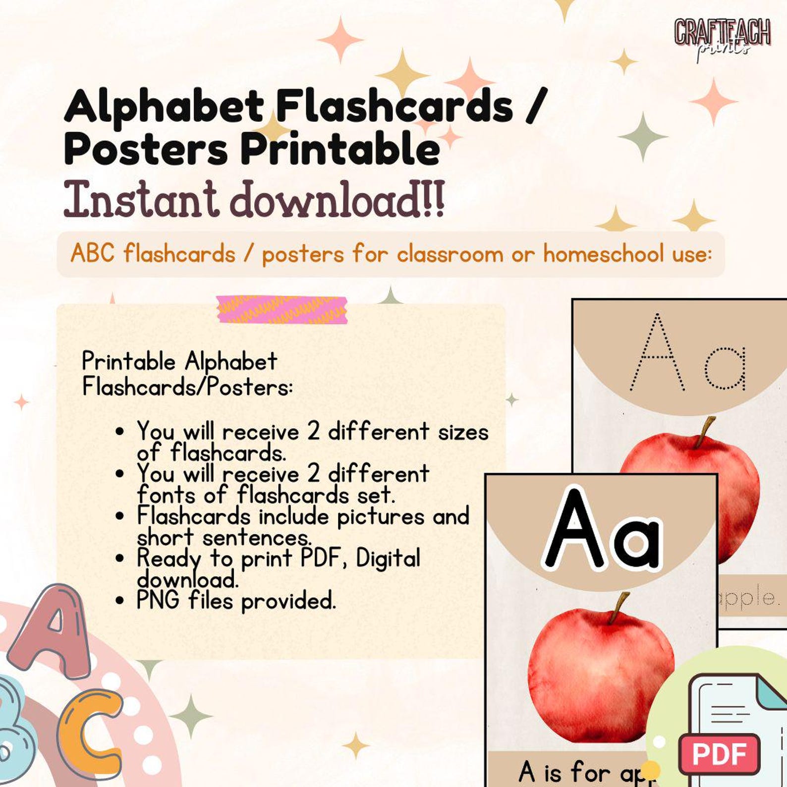 Alphabet Flashcards Alphabet Posters Printable ABC Flashcards Preschool ...