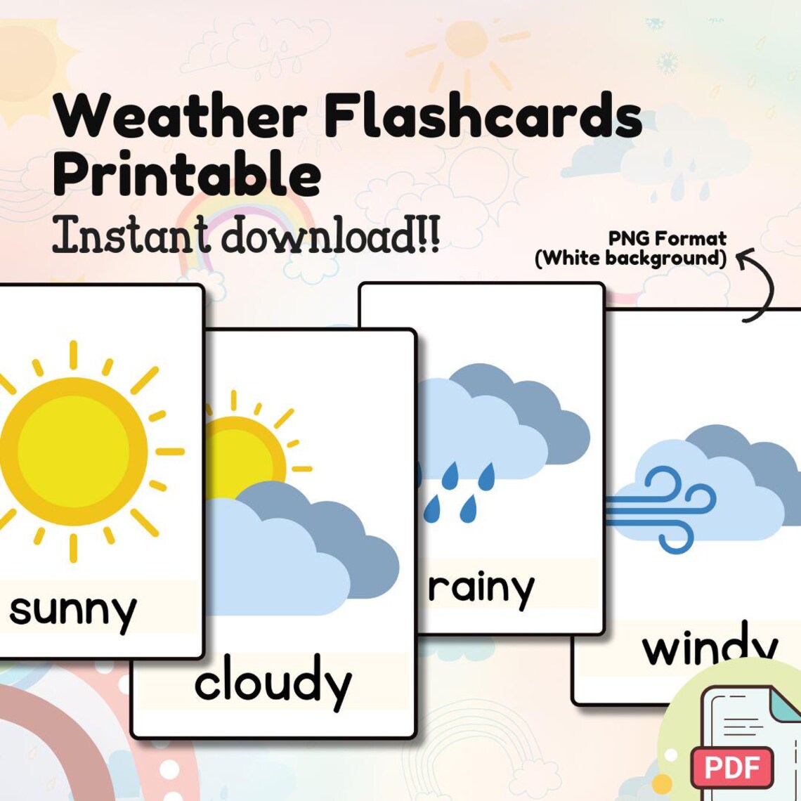 Weather Flashcards Printable, Weather Cards, Digital Download ...
