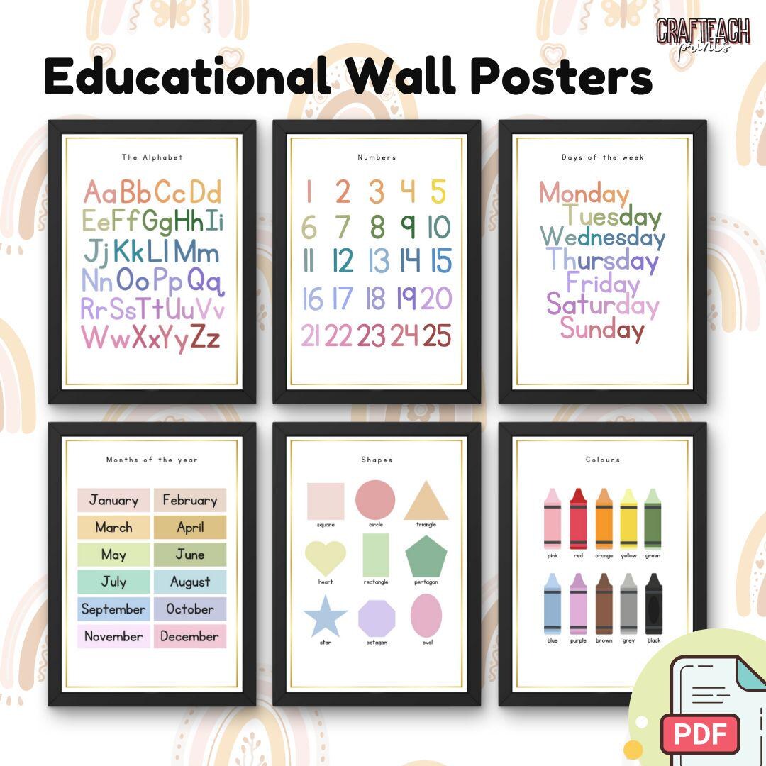 Educational Wall Posters | Preschool Wall Art |nursery Room Decorations ...