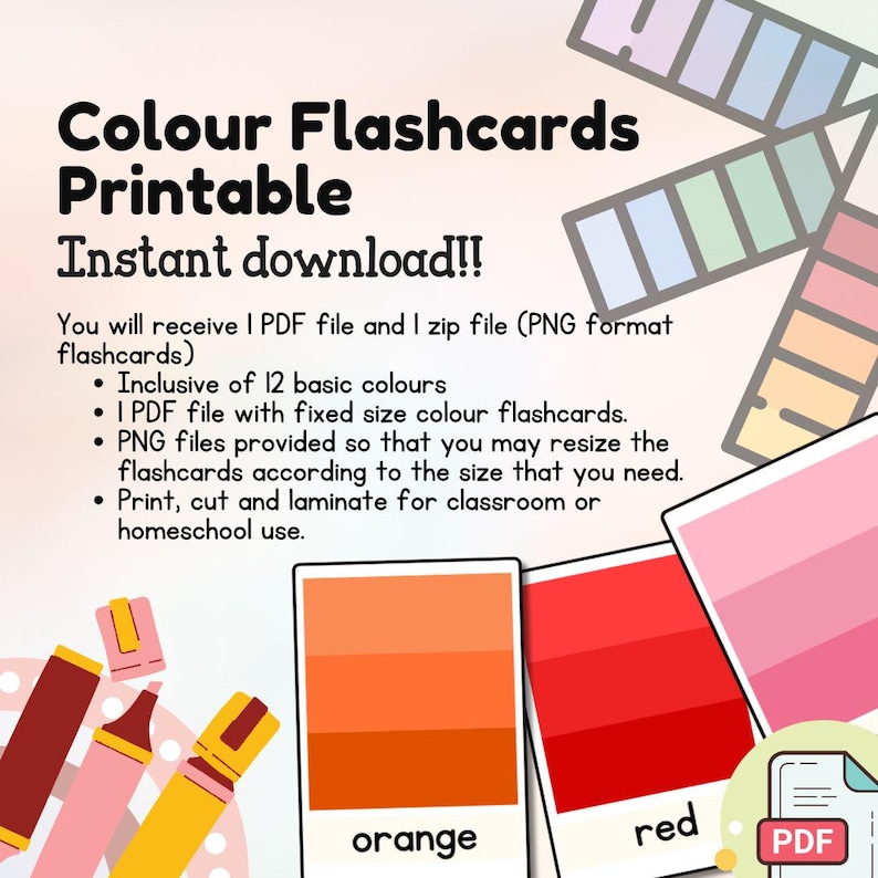 Printable Colour Flashcards, Learning Colours for Preschool, Digital ...