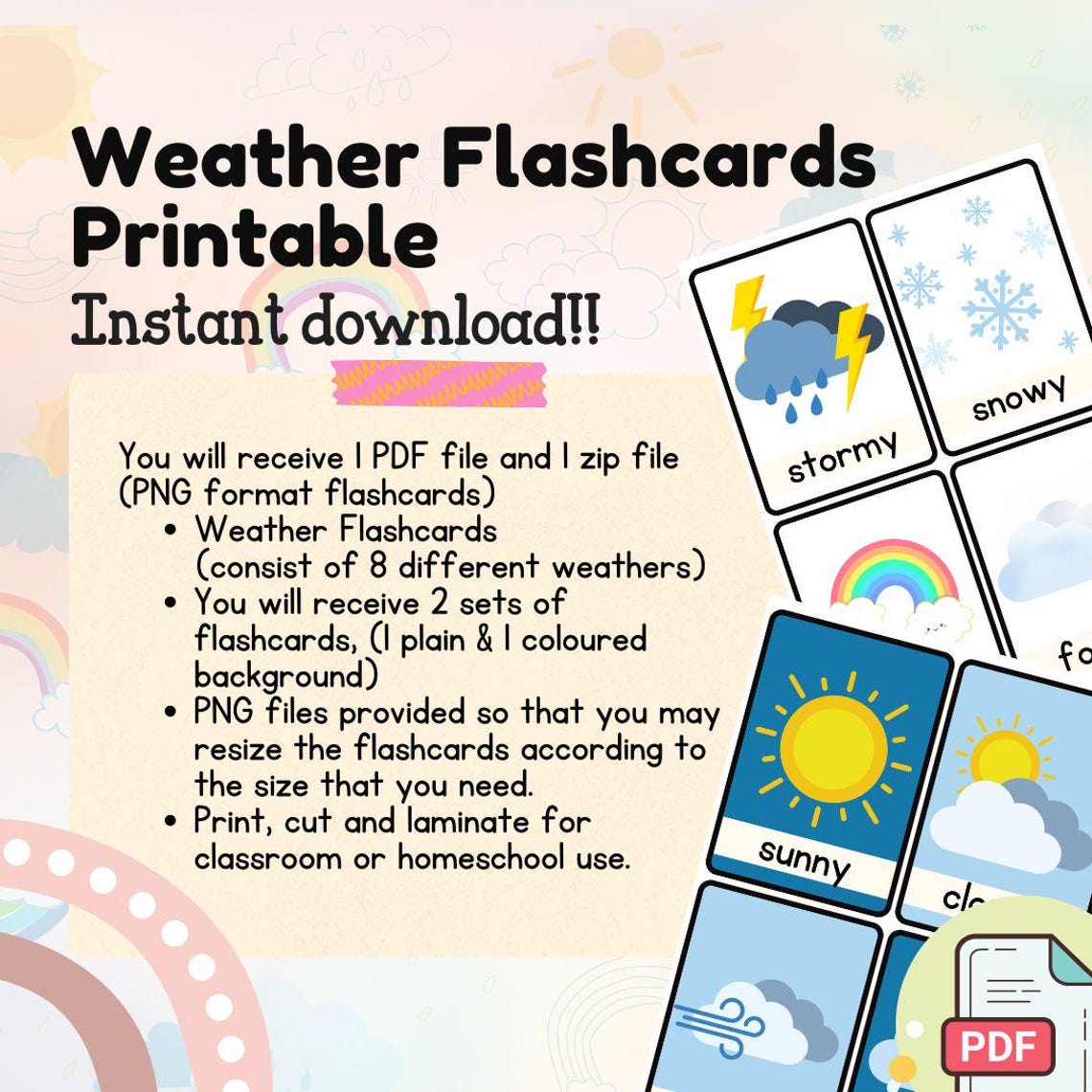 Weather Flashcards Printable, Weather Cards, Digital Download ...