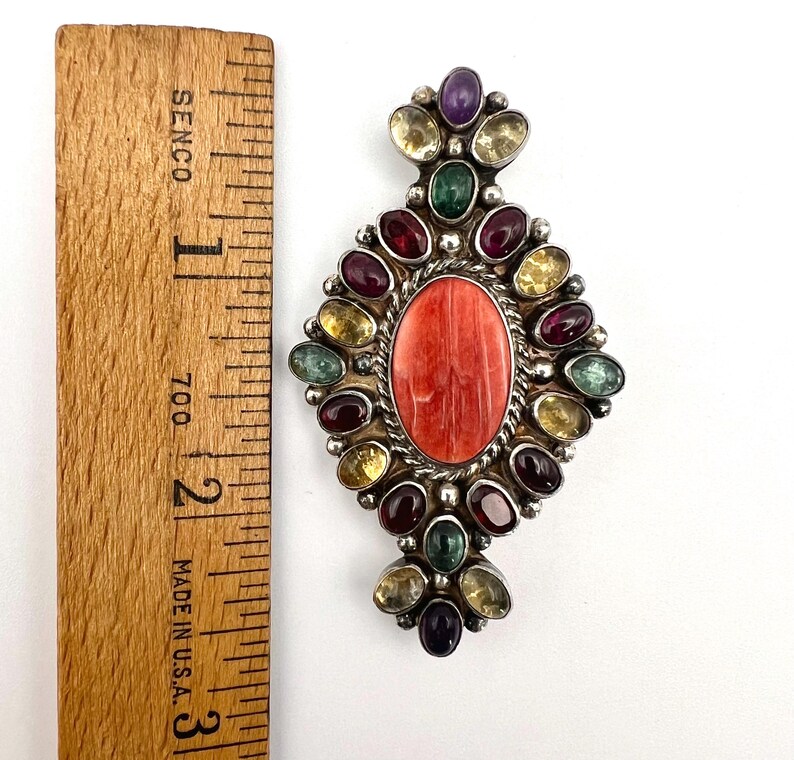 Vintage Artisan Sterling Silver Spiny Oyster Bezel Set Gemstone Brooch ...