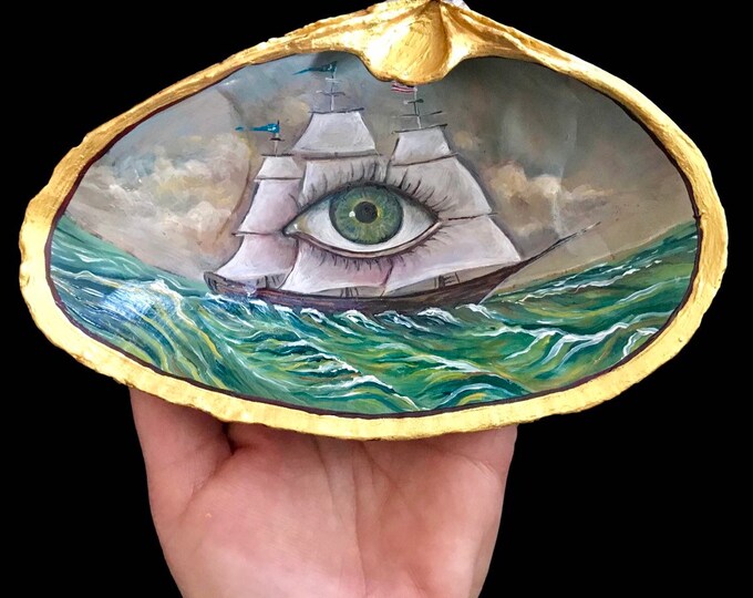 Eye of the Storm Folk Art Ship Painting on a Large Clamshell - Etsy