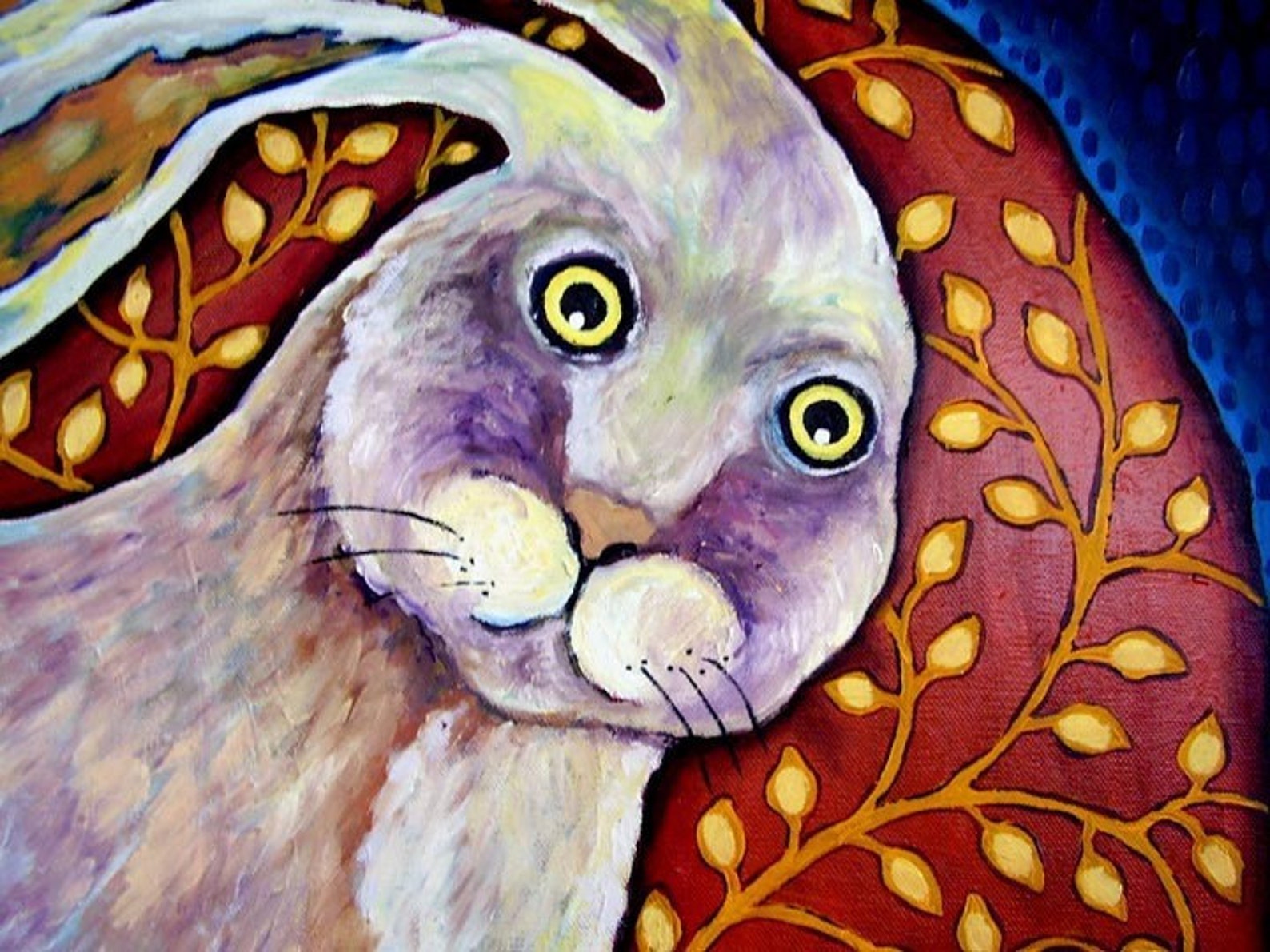 Rabbit Running Large Original Oil Painting Folk Art by DEE - Etsy