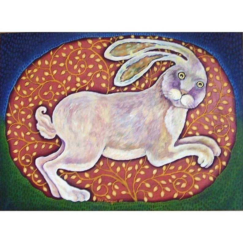 Rabbit Running Large Original Oil Painting Folk Art by DEE - Etsy