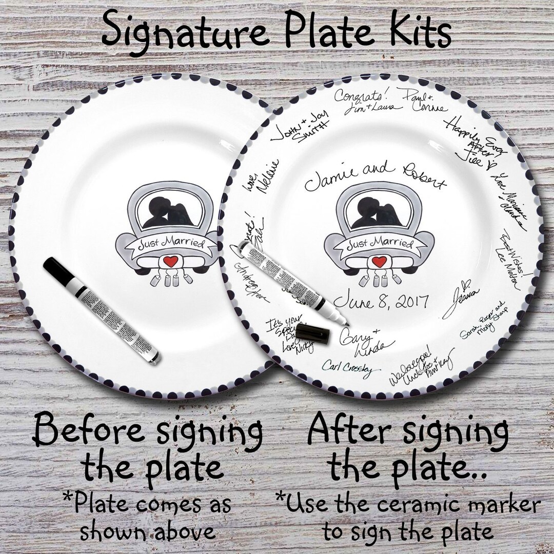 Hand Painted Signature Wedding Plate Just Married Car Design - Etsy