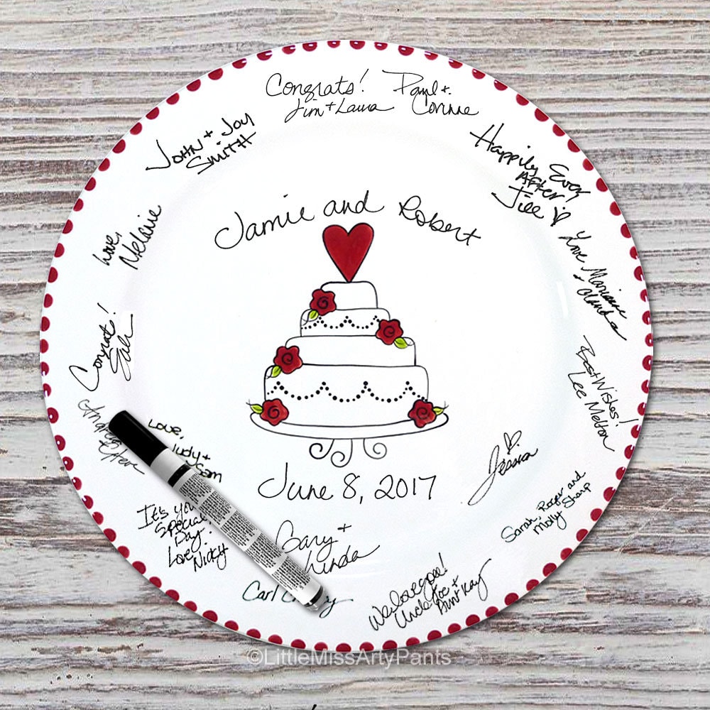Hand Painted Signature Wedding Plate Floral Wedding Cake Signature hand-painted-signature-wedding-plate-floral-wedding-cake-signature
