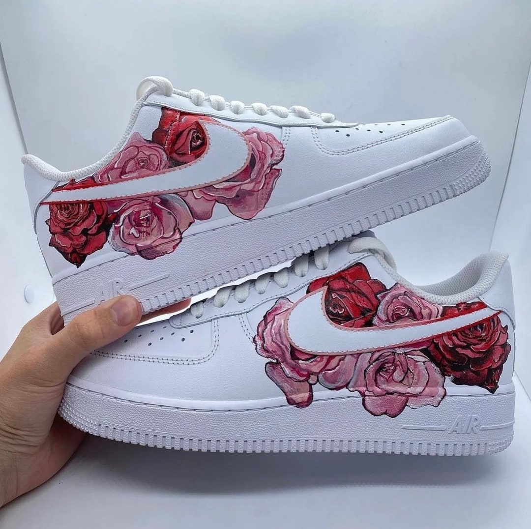Custom Painted Rose Airforce Ones - Etsy