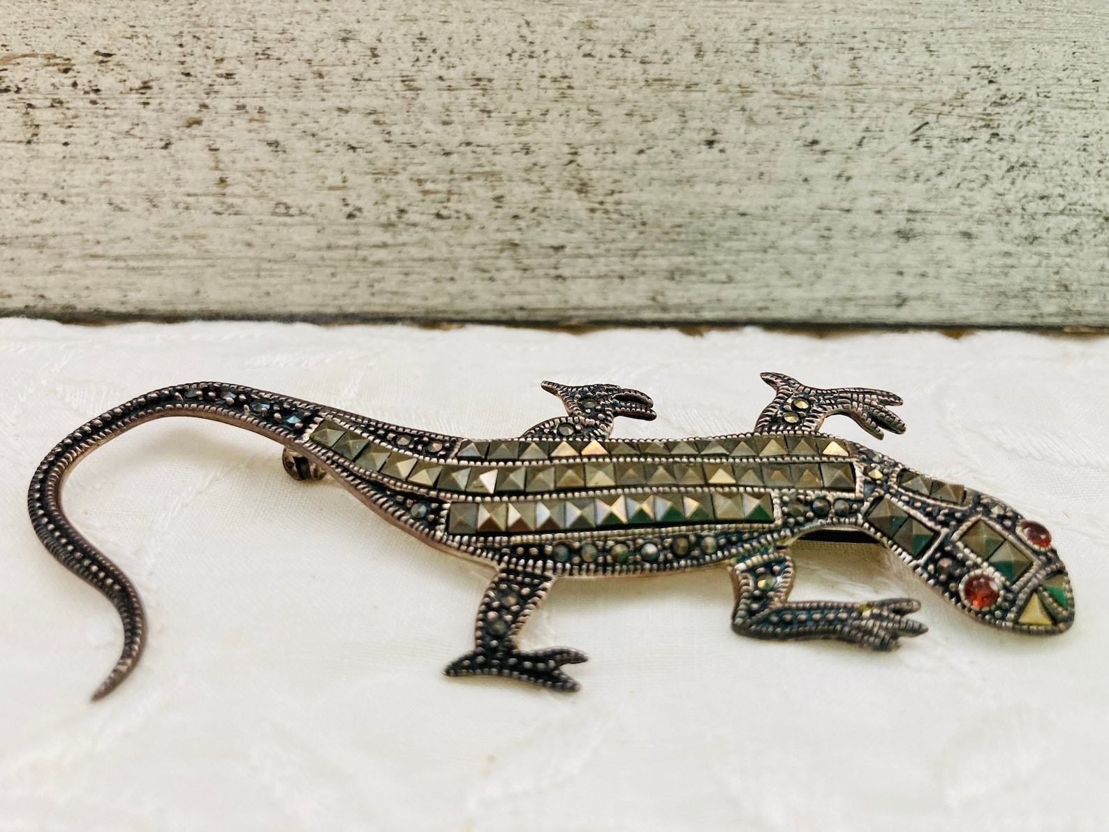 Vintage Sterling Silver Lizard Pin with Faceted Marcasites - Etsy 日本