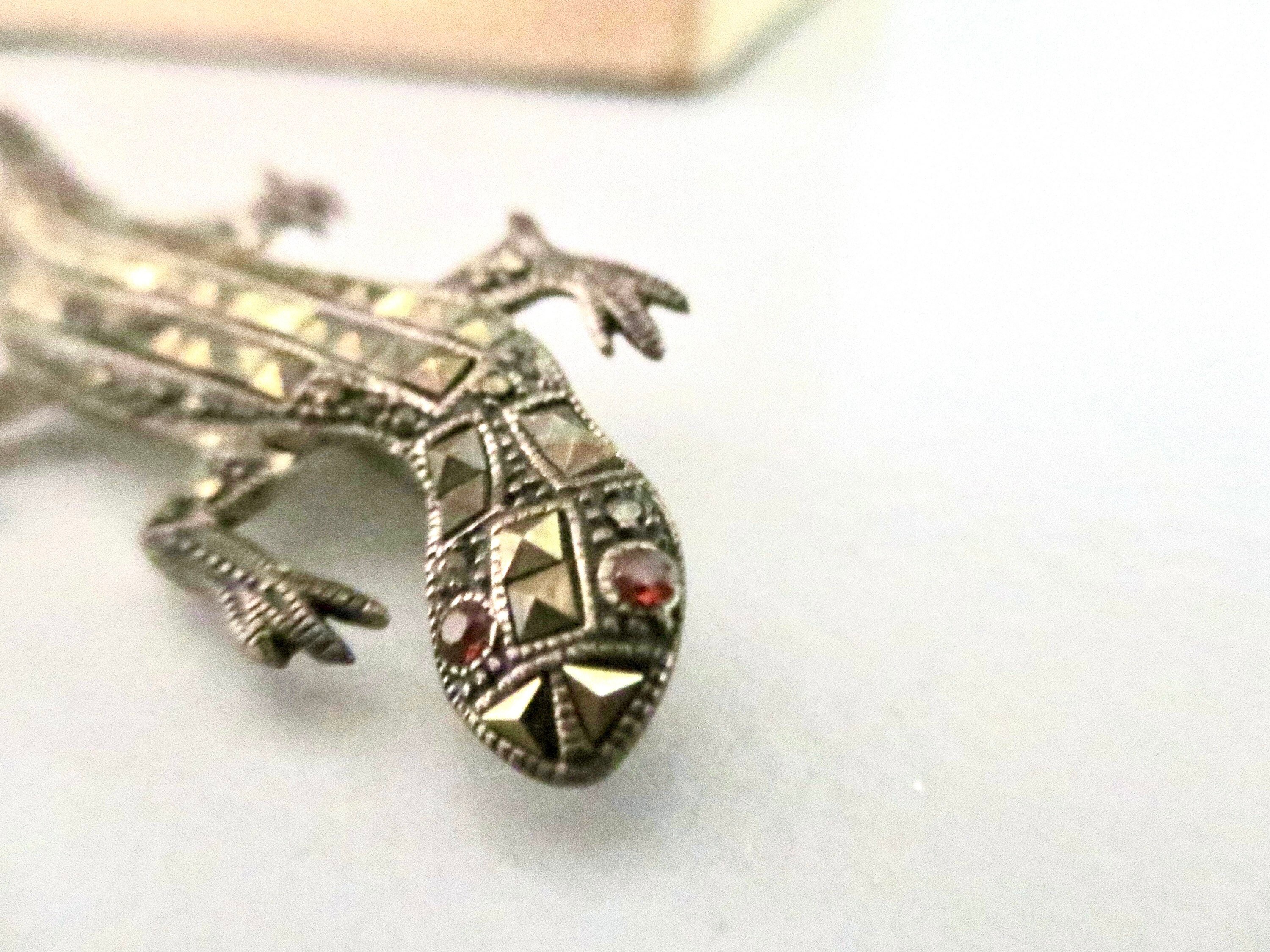 Vintage Sterling Silver Lizard Pin with Faceted Marcasites - Etsy 日本
