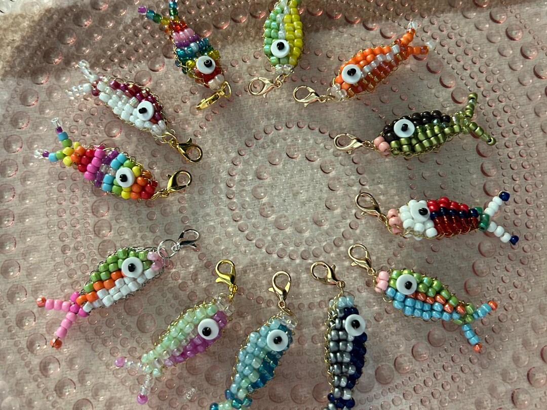 Beaded Fish Keychain Charm: Handmade Sardine Seed Bead Bag Accessory - Etsy