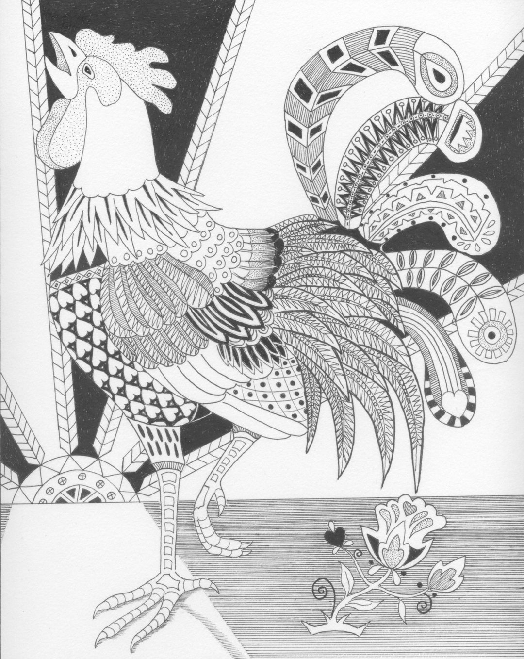 Rooster Pen and Ink - Etsy