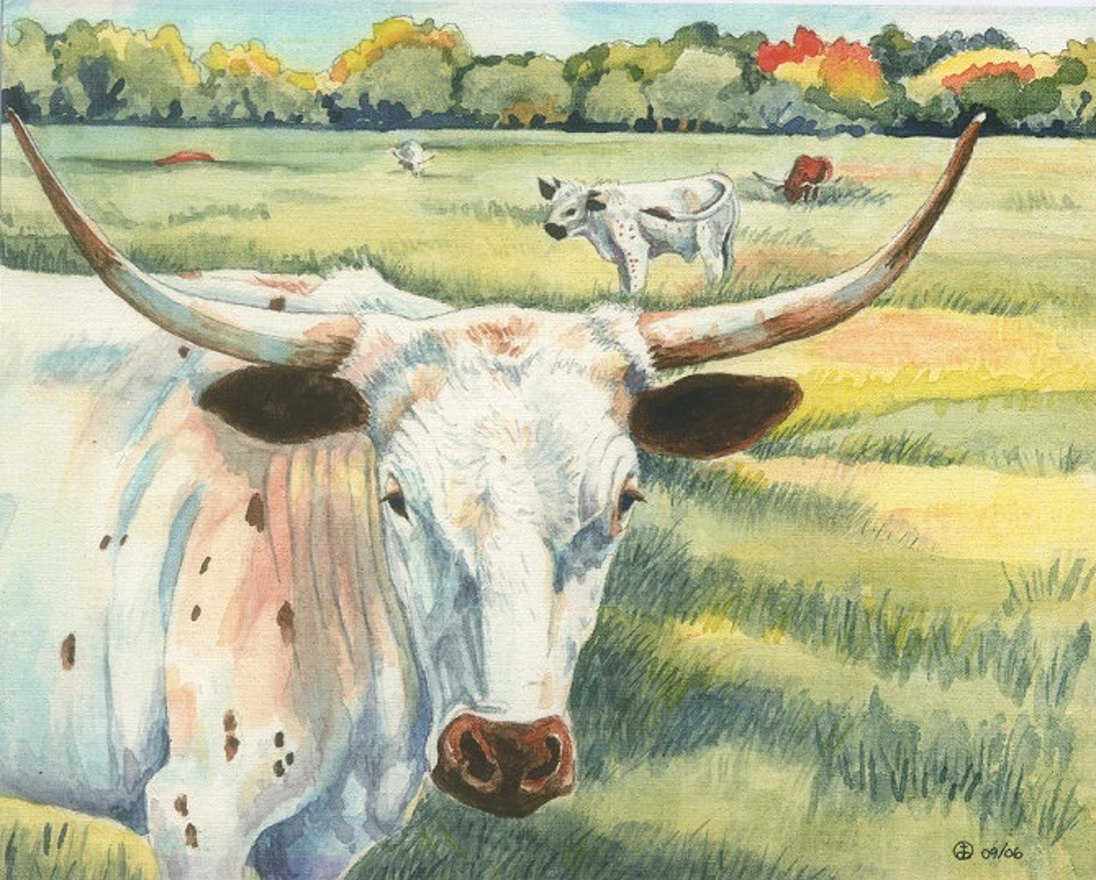 Longhorn Watercolor Painting - Print - Etsy