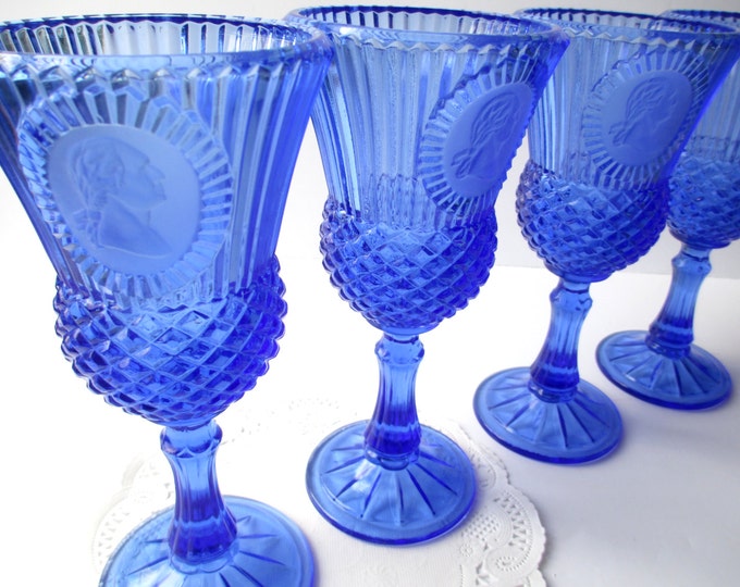 Vintage Fostoria Avon George Washington Blue Goblets Set of Four - Etsy