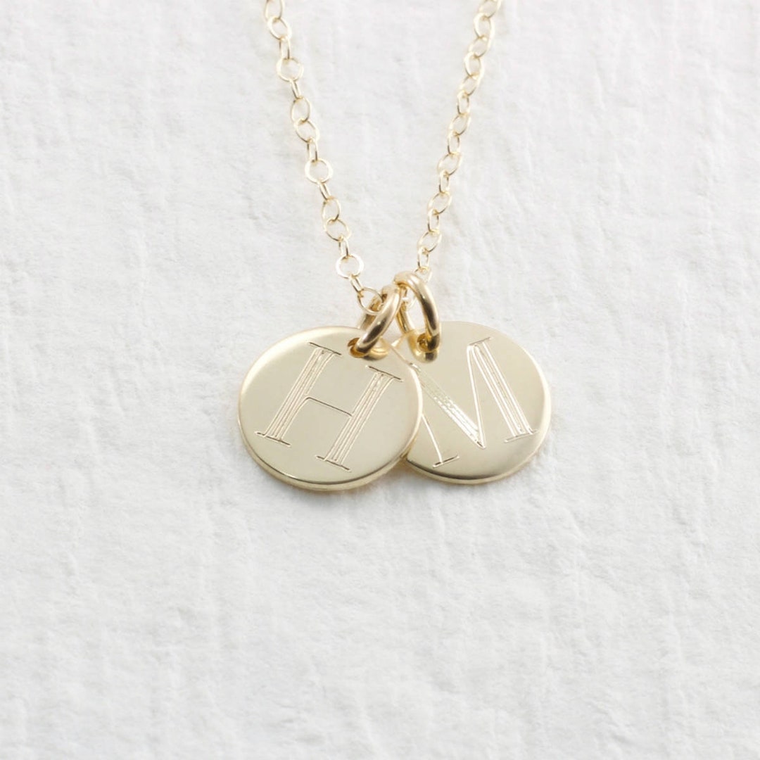 14k Gold Initial Charm Necklace Initial Necklace Solid Gold Necklace ...