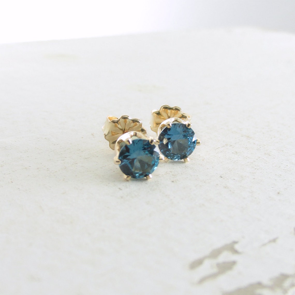 Blue Zircon December Birthstone Earrings Gold Stud Earrings - Etsy