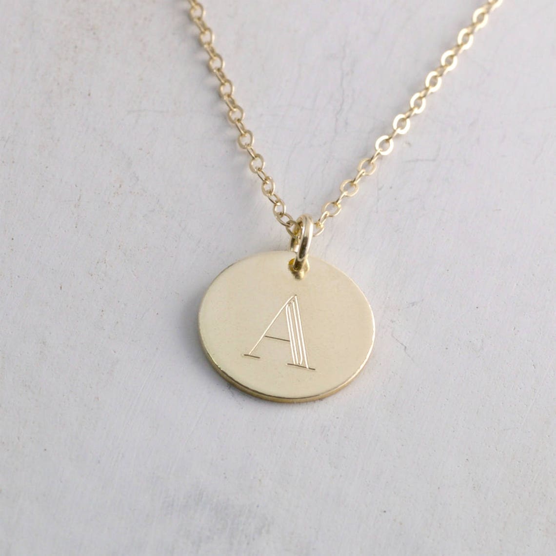 Initial Necklace Gold 14k Gold Engraved Necklace Solid Gold | Etsy