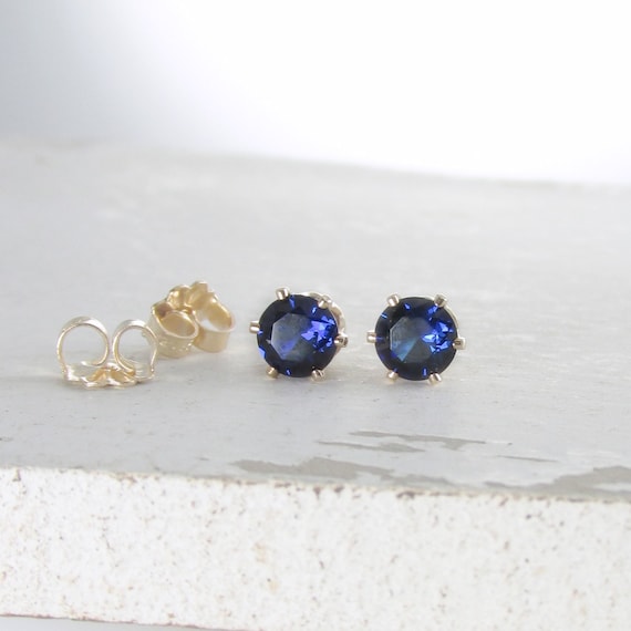 Gold Stud Earrings Sapphire Earrings Birthstone Stud Earrings | Etsy