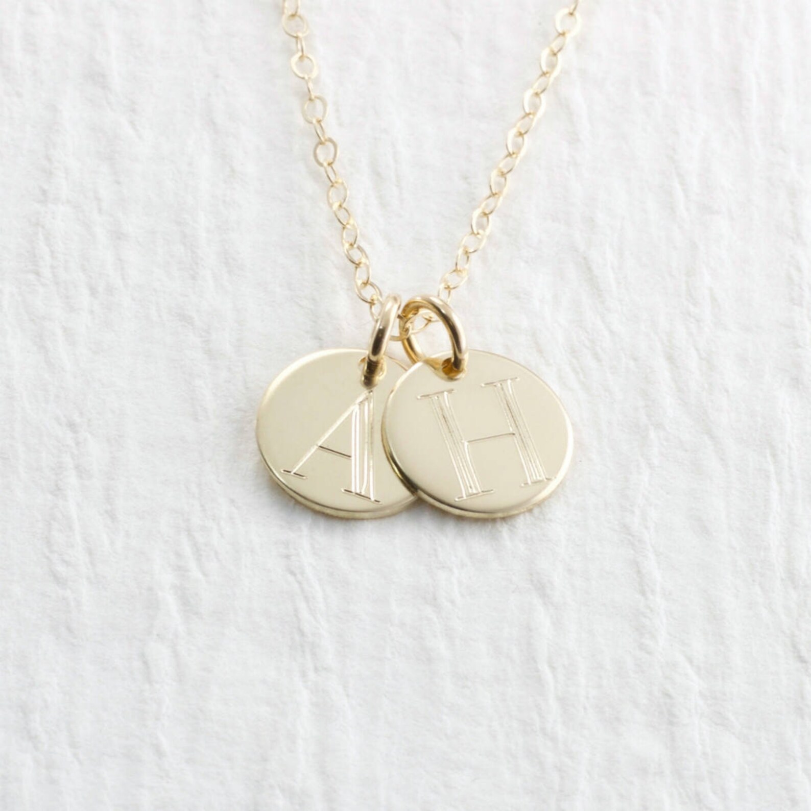 Solid Gold Initial Pendant Necklace - Engraved Gold Initial Necklace ...