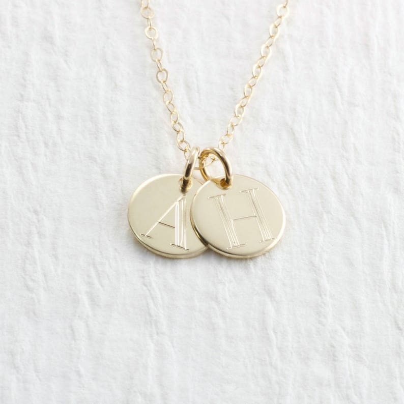 Solid Gold Initial Pendant Necklace - Engraved Gold Initial Necklace ...