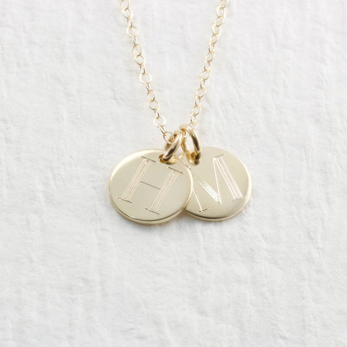 Solid Gold Initial Pendant Necklace - Engraved Gold Initial Necklace ...