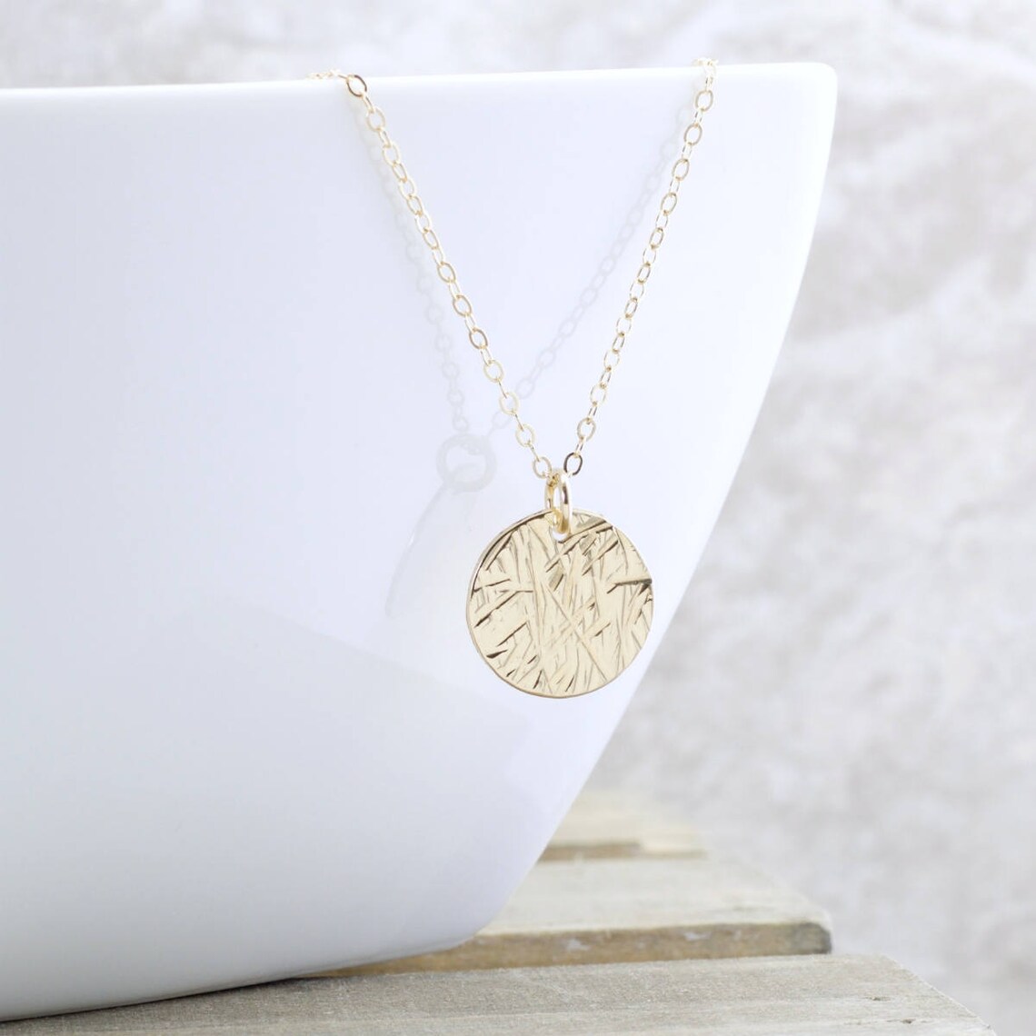 Gold Disc Necklace Textured Circle Necklace Hammered Gold | Etsy