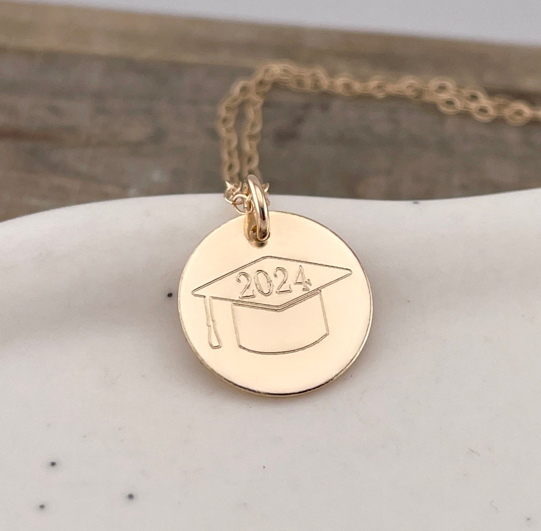 14k Gold Graduation Cap and Year Engraved Necklace - Engraved Pendant ...