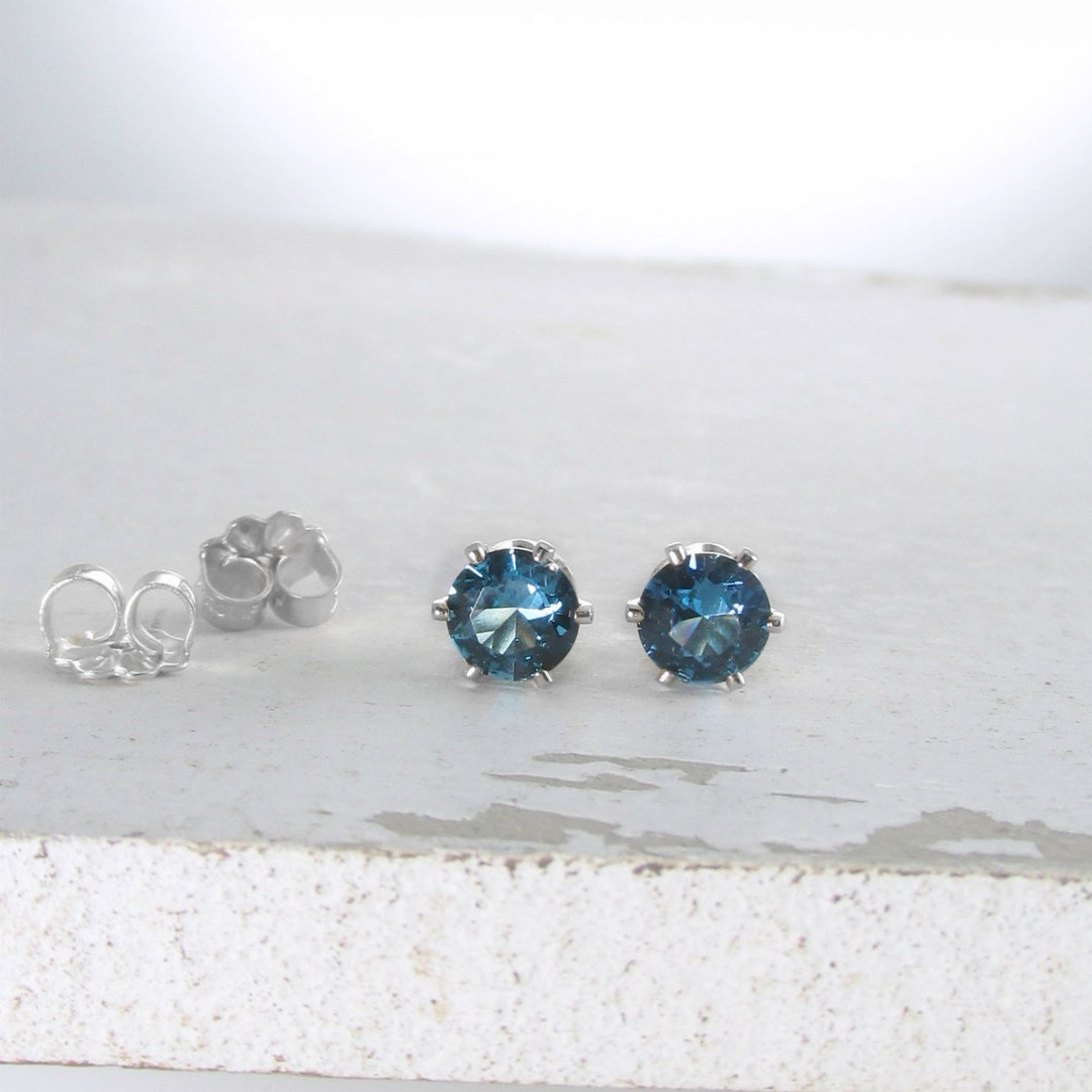 December Birthstone Earrings Silver Stud Earrings Blue Zircon Stud ...