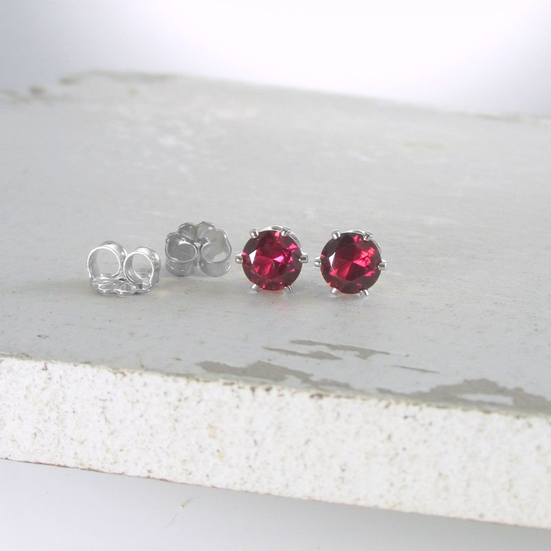 January Birthstone Earrings Silver Stud Earrings Garnet Earrings Post ...
