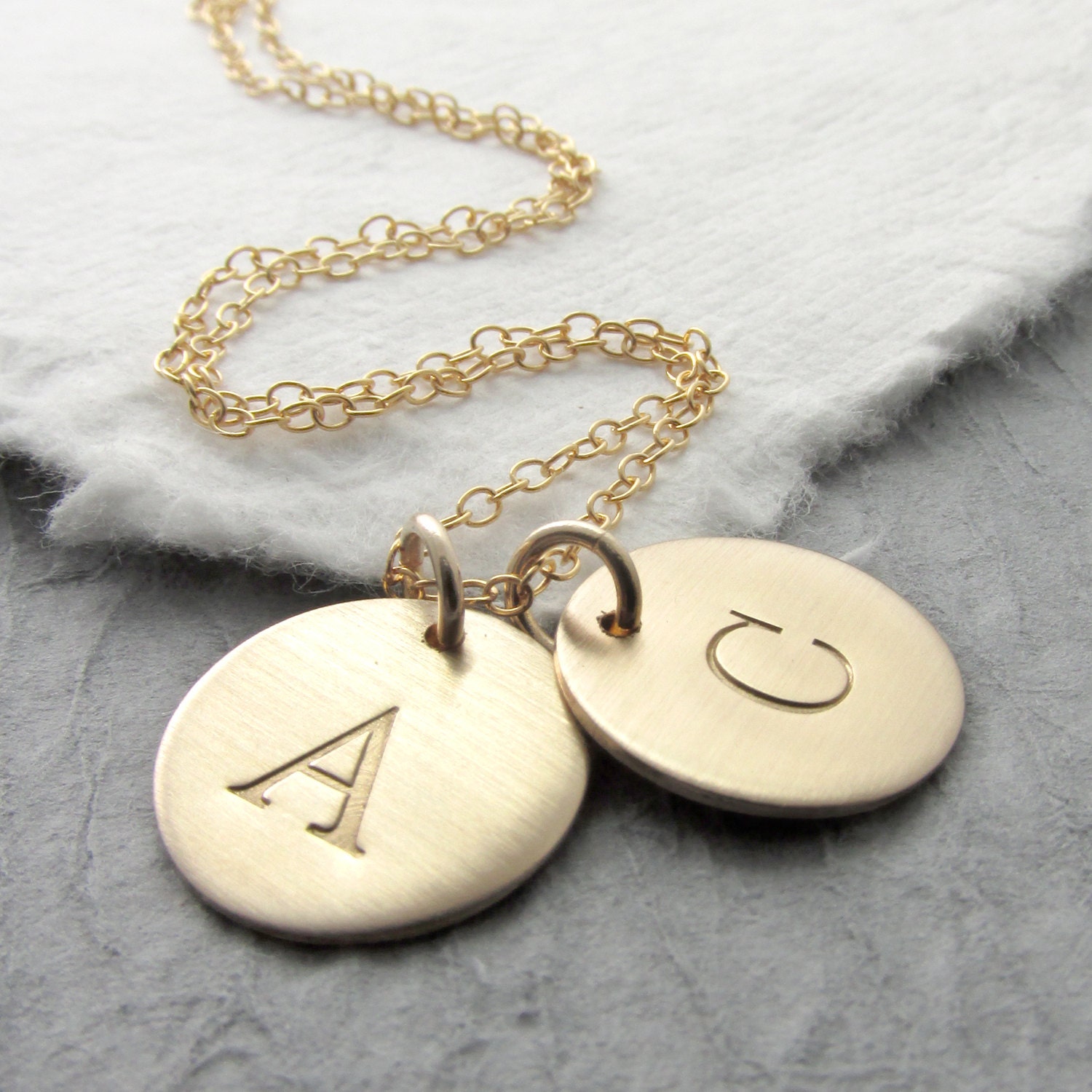 Gold Initial Necklace Solid Brushed 14k Gold Double Initial Typewriter ...