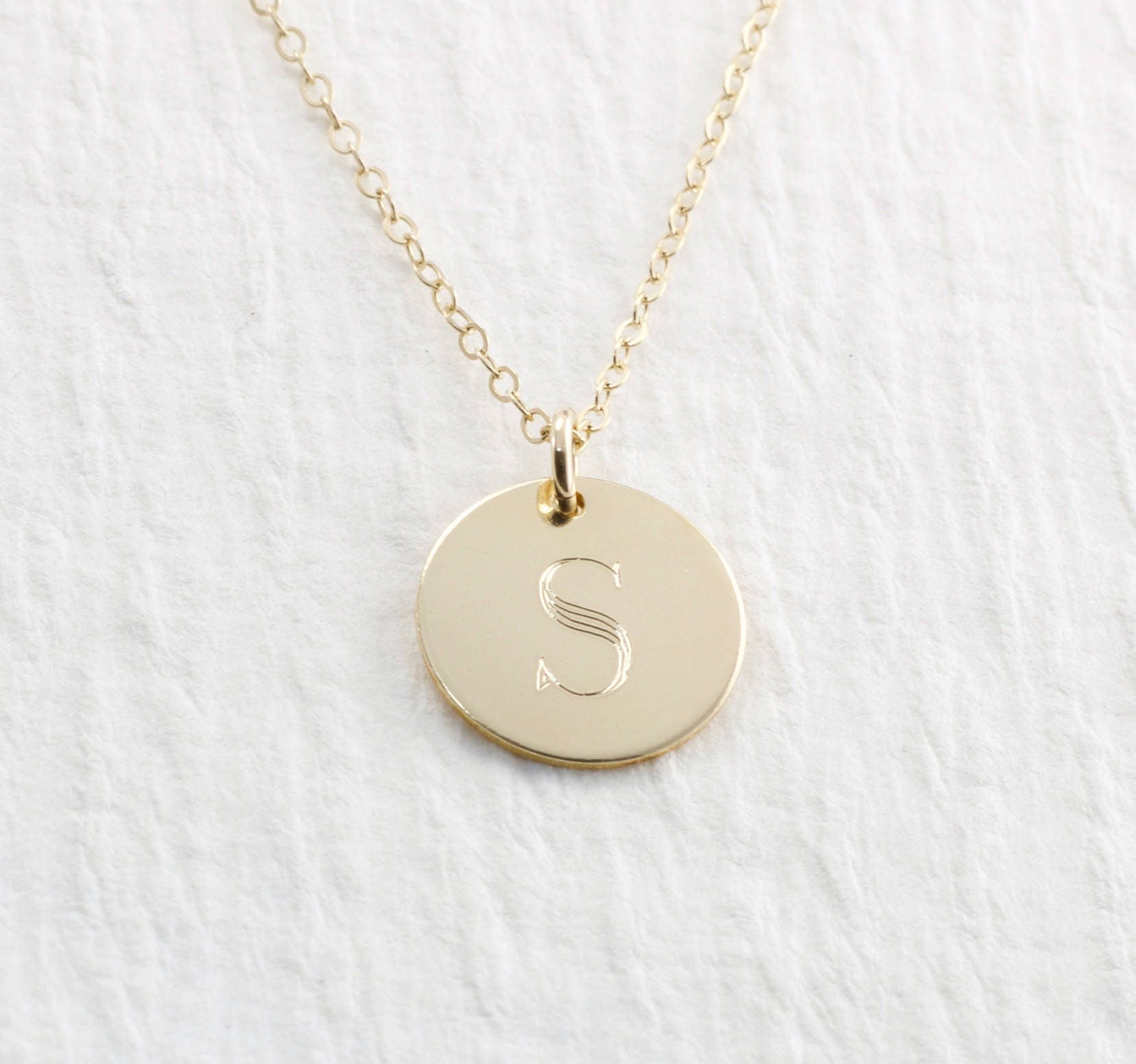 Initial Necklace Gold 14k Gold Engraved Necklace Solid Gold Necklace ...