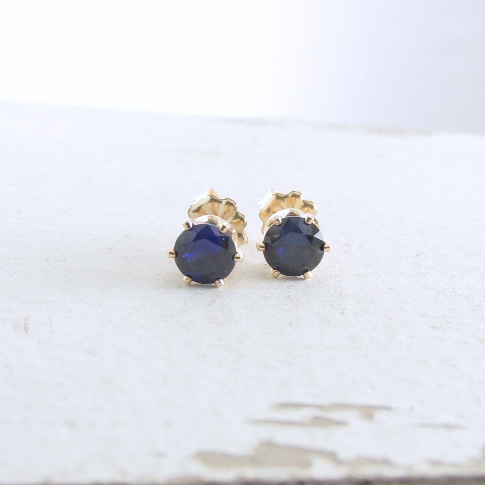 Gold Stud Earrings Sapphire Earrings Birthstone Stud Earrings | Etsy