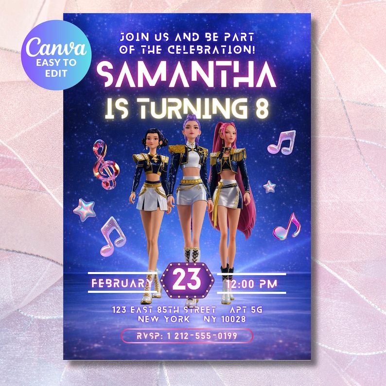 Kpop Demon Hunters Birthday Invitation Template Editable Canva Template ...