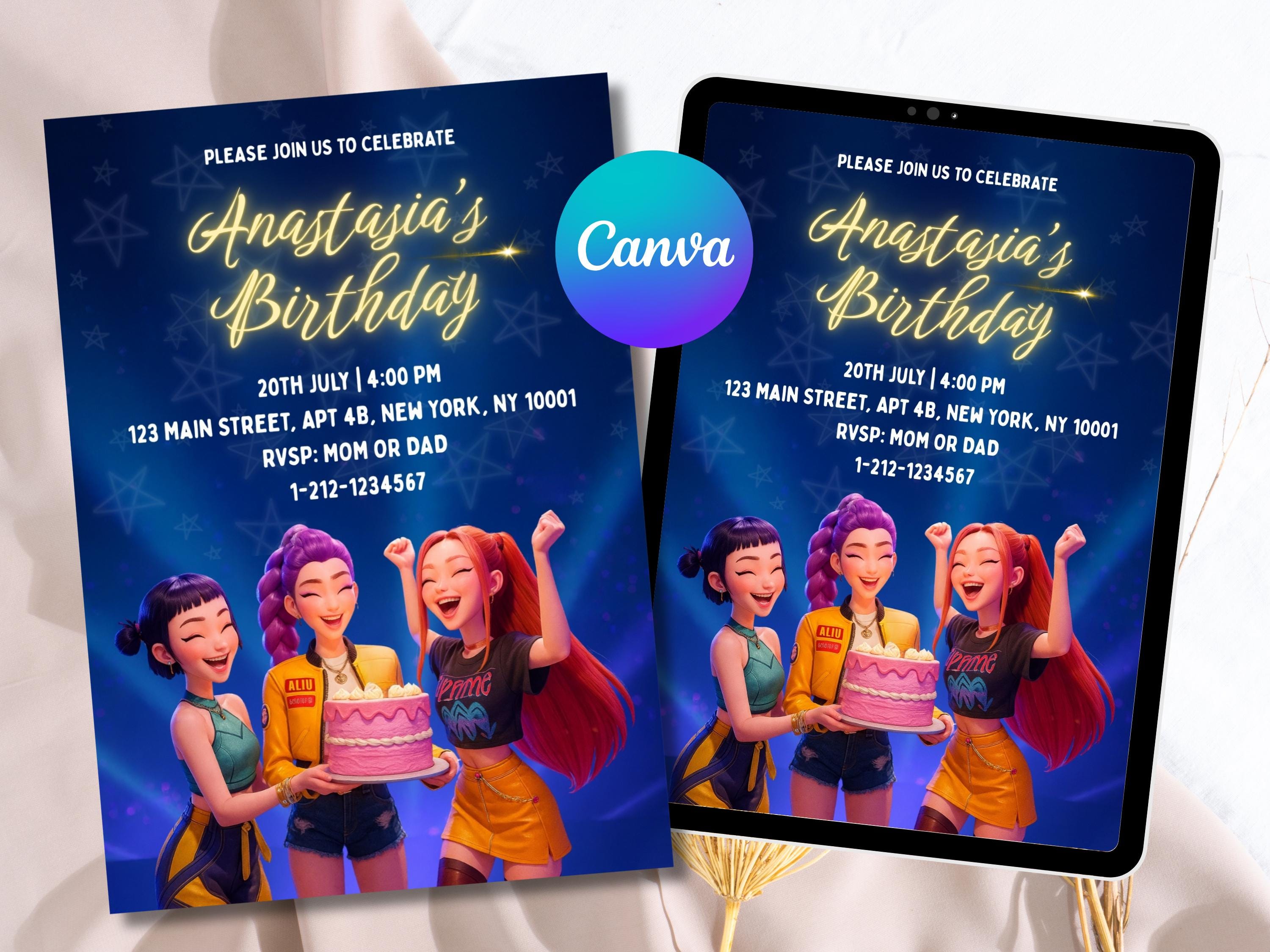 K-pop Demon Hunters Birthday Invite, Huntrix Party, Editable,instant ...