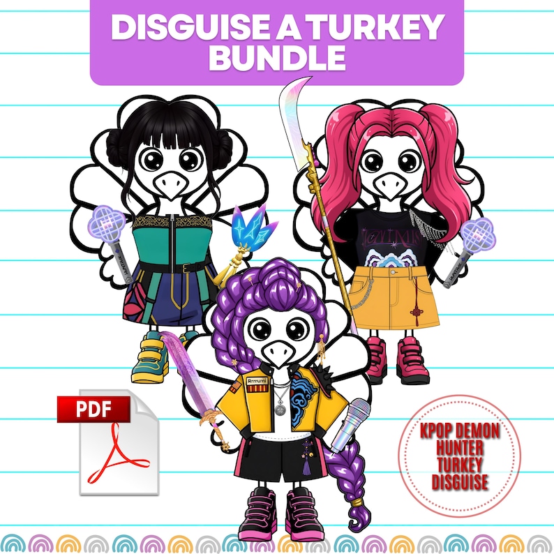 Disguise the Turkey Kpop Hunter Printable Craft Bundle, Rumi Zoey Mira ...