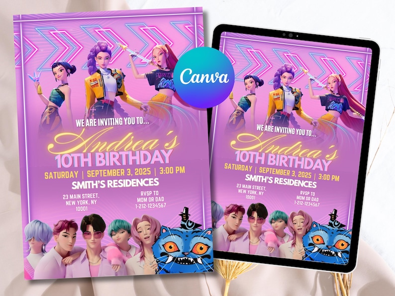 Kpop Demon Hunter Birthday Invitation | Editable Canva Template | Kpop ...