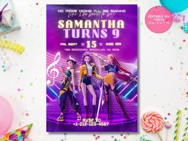 Editable Kpop Demon Hunter Birthday Invitation Template, Huntrix ...