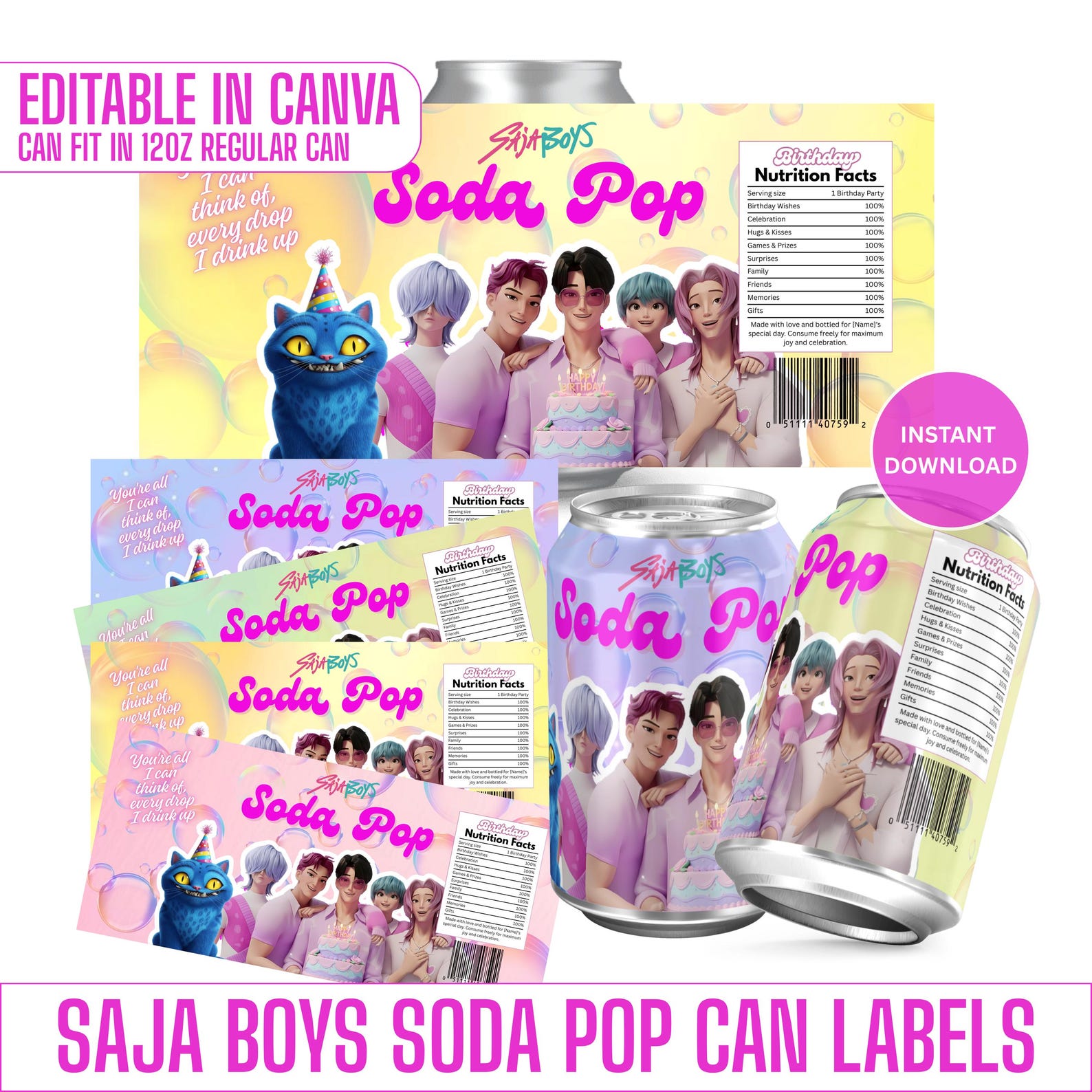 Kpop Demon Hunters Soda Can Labels | Saja Boys Birthday Party Pop ...