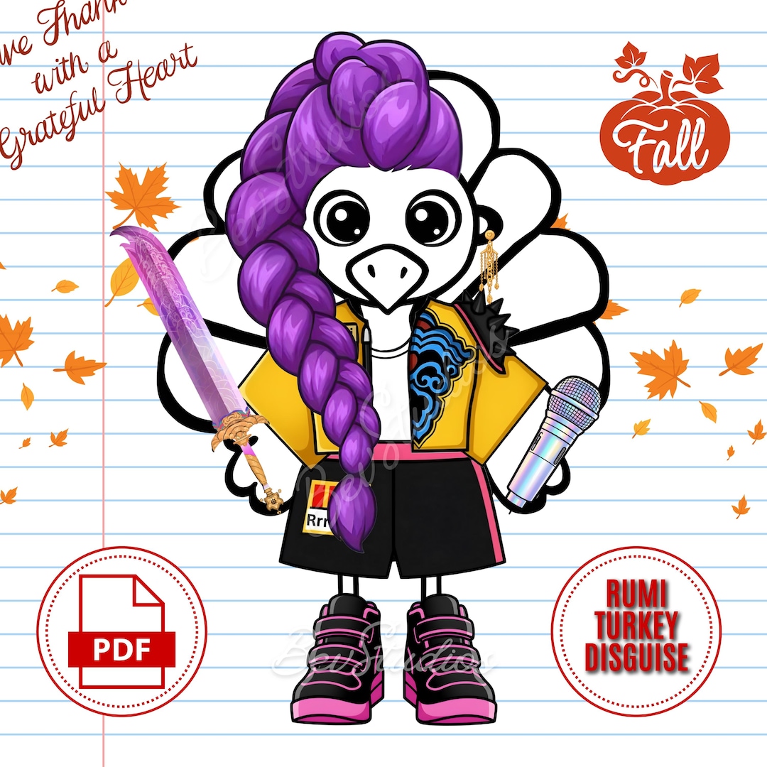 KPOP Demon Hunters Turkey Disguise Printable, Rumi Thanksgiving Craft ...