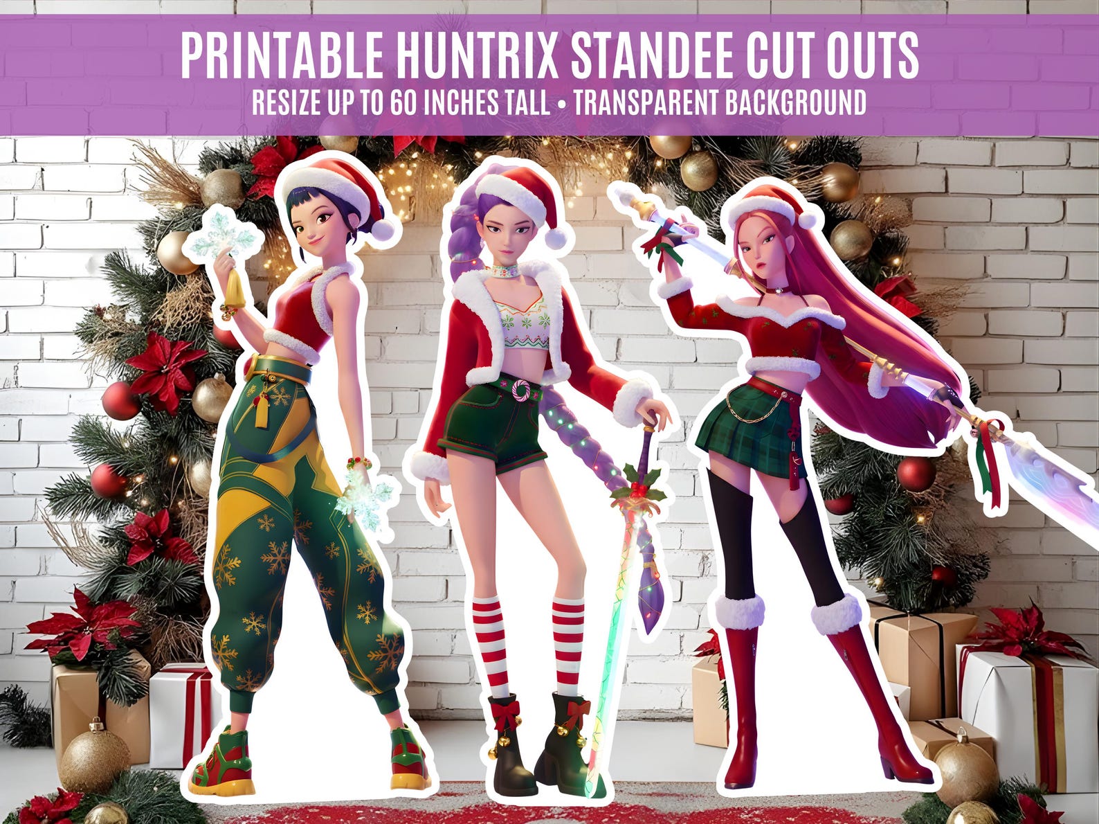 Kpop Demon Hunter Christmas Standee PNG, Printable Huntrix Cut Outs ...