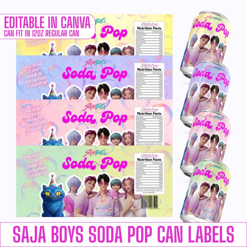 Kpop Demon Hunters Soda Can Labels | Saja Boys Birthday Party Pop ...