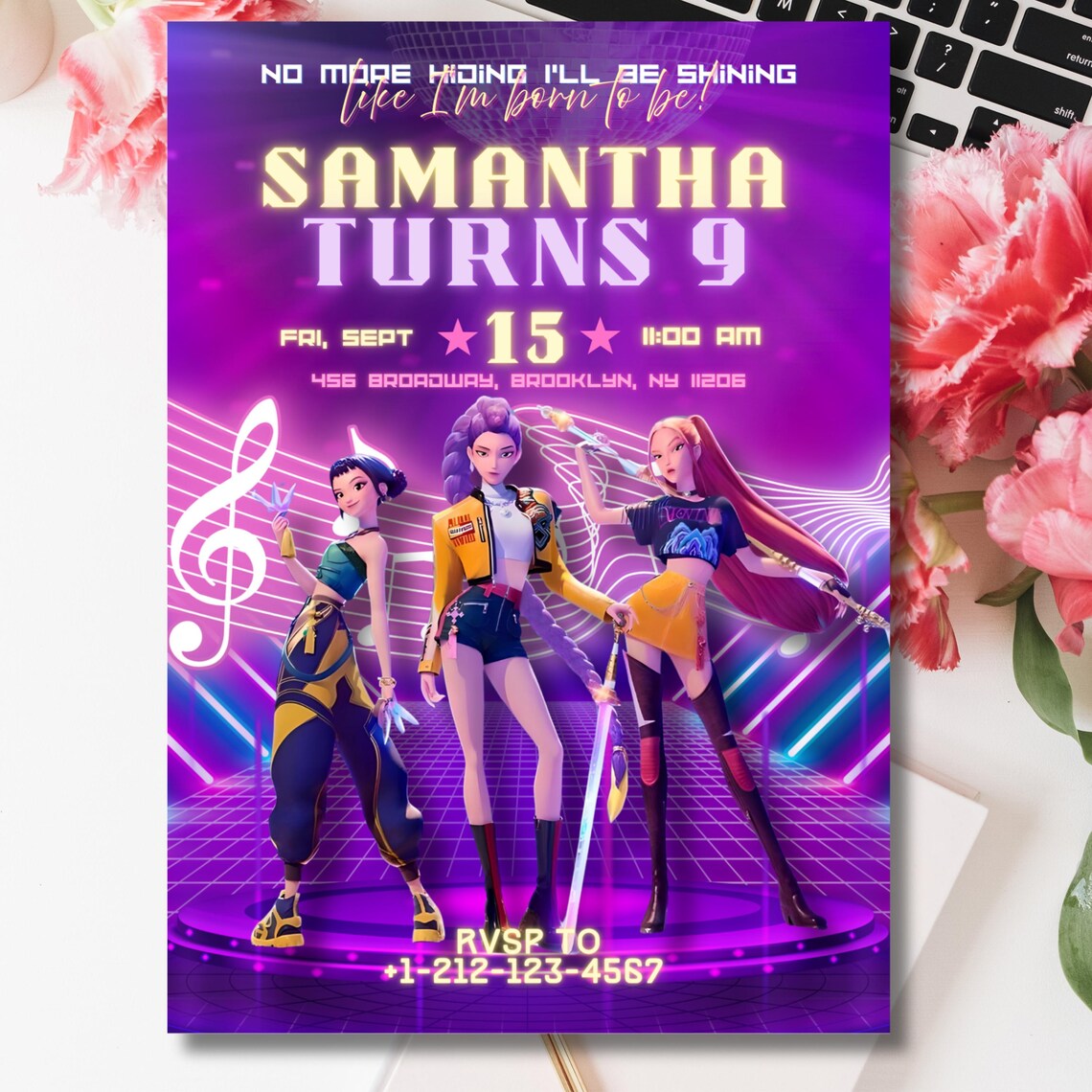 Editable Kpop Demon Hunter Birthday Invitation Template, Huntrix ...
