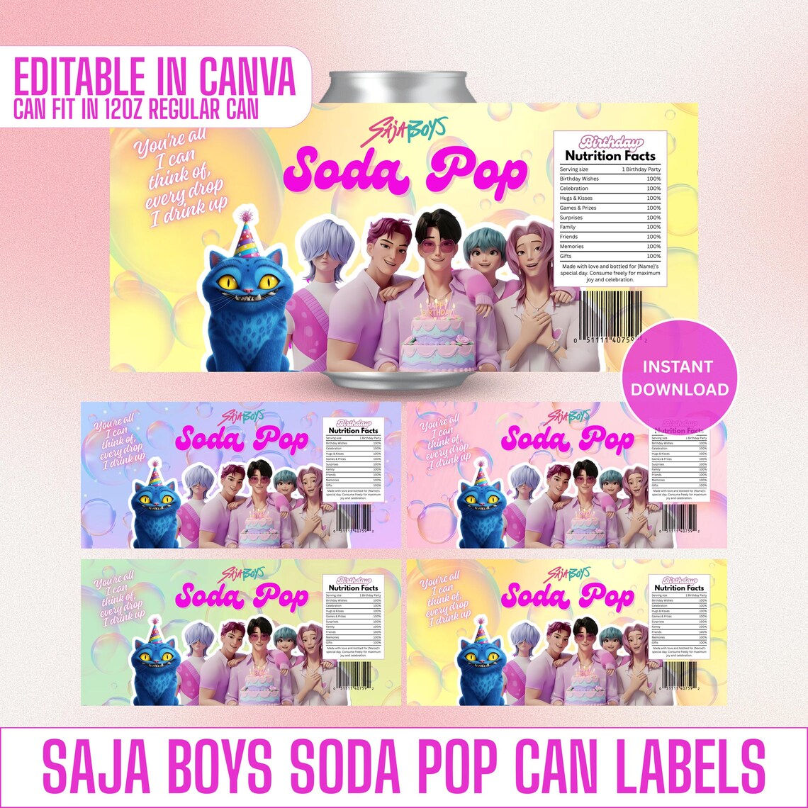 Kpop Demon Hunters Soda Can Labels | Saja Boys Birthday Party Pop ...