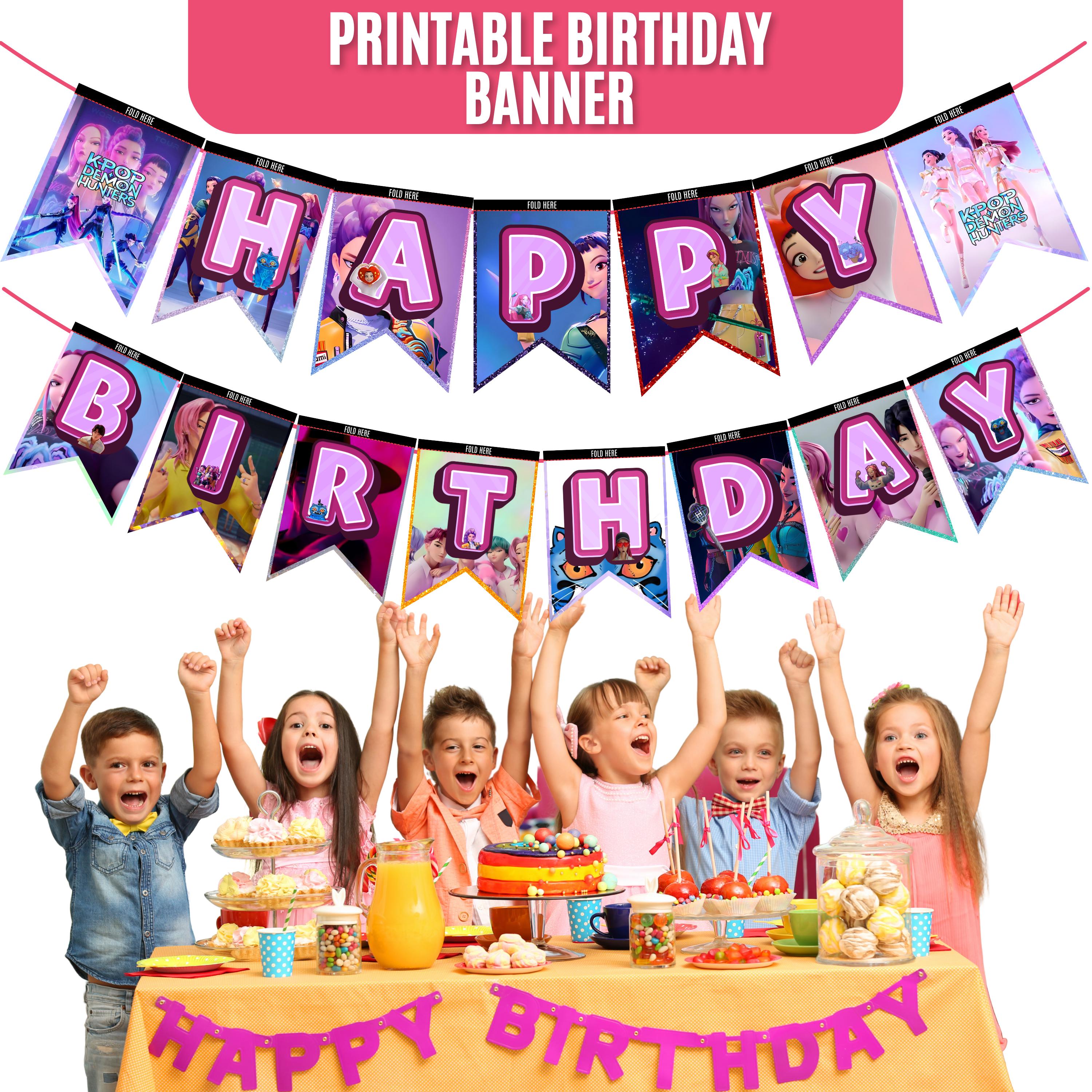 Kpop Demon Hunter Printable Happy Birthday Flag Bunting Banner, Happy ...