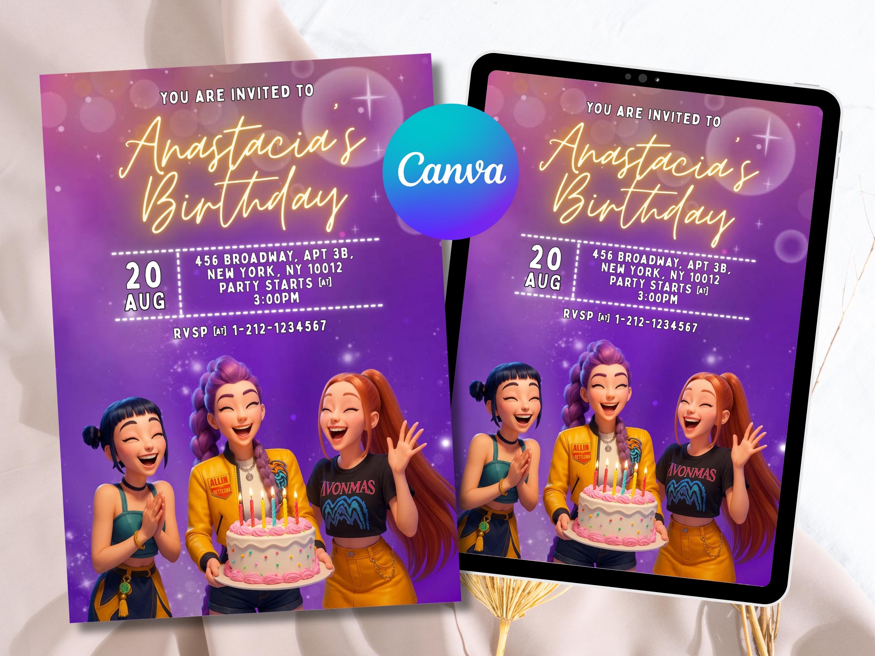 K-pop Demon Hunters Birthday Invite, Huntrix Party, Editable,instant ...