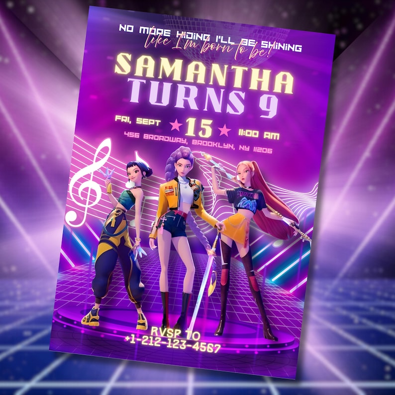 Editable Kpop Demon Hunter Birthday Invitation Template, Huntrix ...