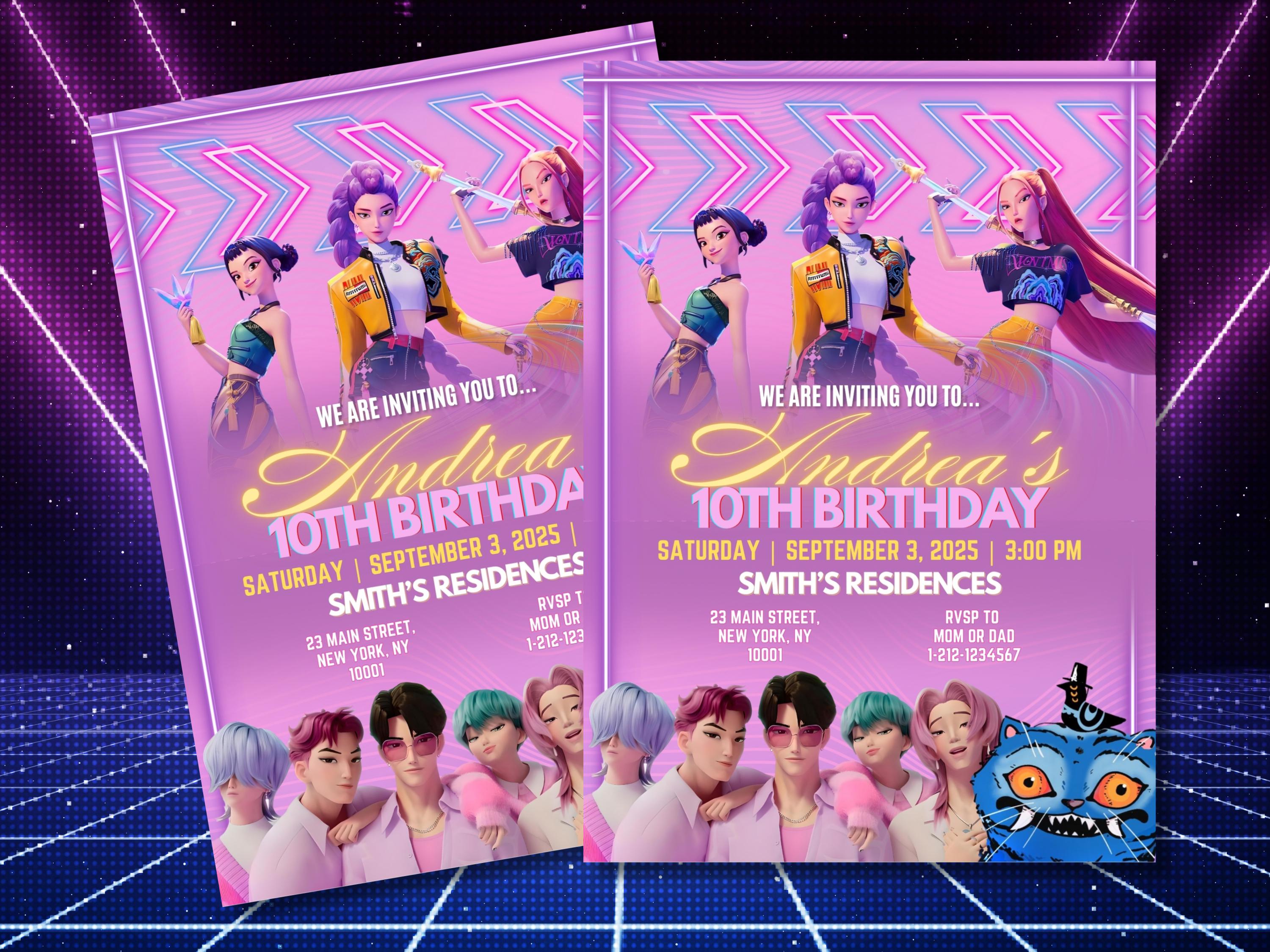 Kpop Demon Hunter Birthday Invitation | Editable Canva Template | Kpop ...