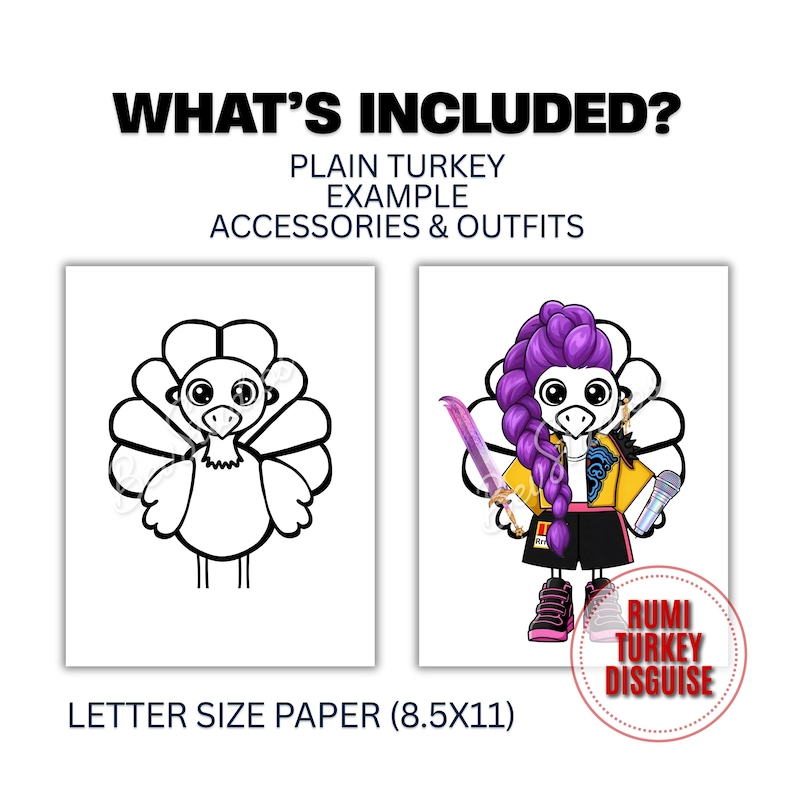 Disguise the Turkey Kpop Hunter Printable Craft Kit, Rumi Coloring ...
